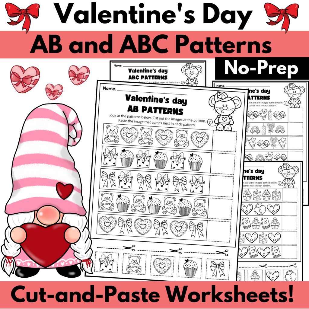 Valentine's Day AB & ABC Patterns No Prep Worksheets for PreK and ...