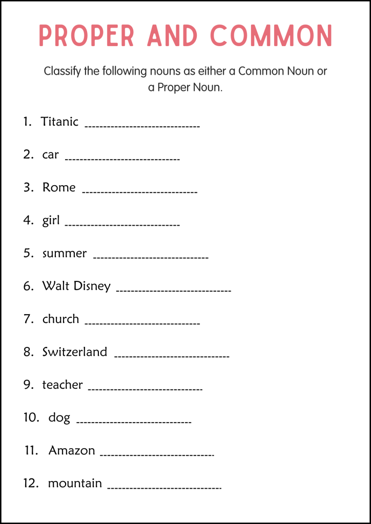 Proper Nouns and Common Nouns Grammar Practice Worksheets for Grade 1 ...