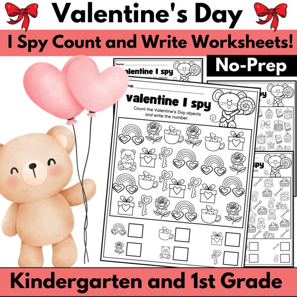 Valentine's Day I Spy Count and Write | No Prep Math Worksheets for ...