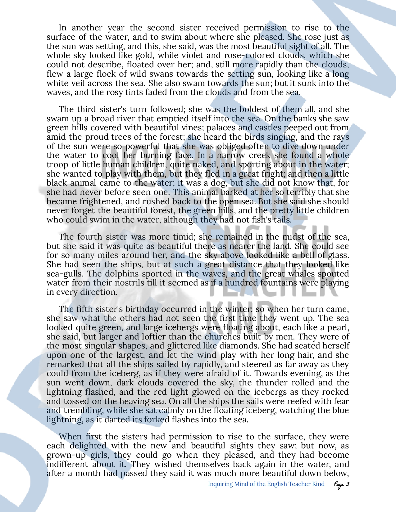 "The Little Mermaid" by Hans Christian Andersen Vocabulary Games and ...