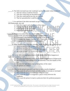 "The Little Mermaid" Quiz, Inference Worksheets, Vocabulary Games, and ...