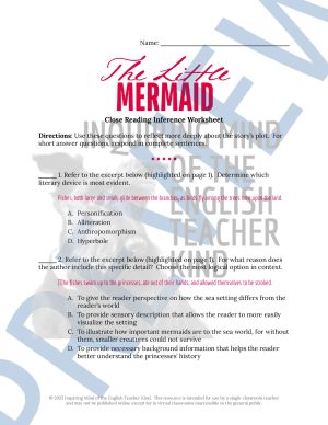 "The Little Mermaid" Quiz, Inference Worksheets, Vocabulary Games, and ...