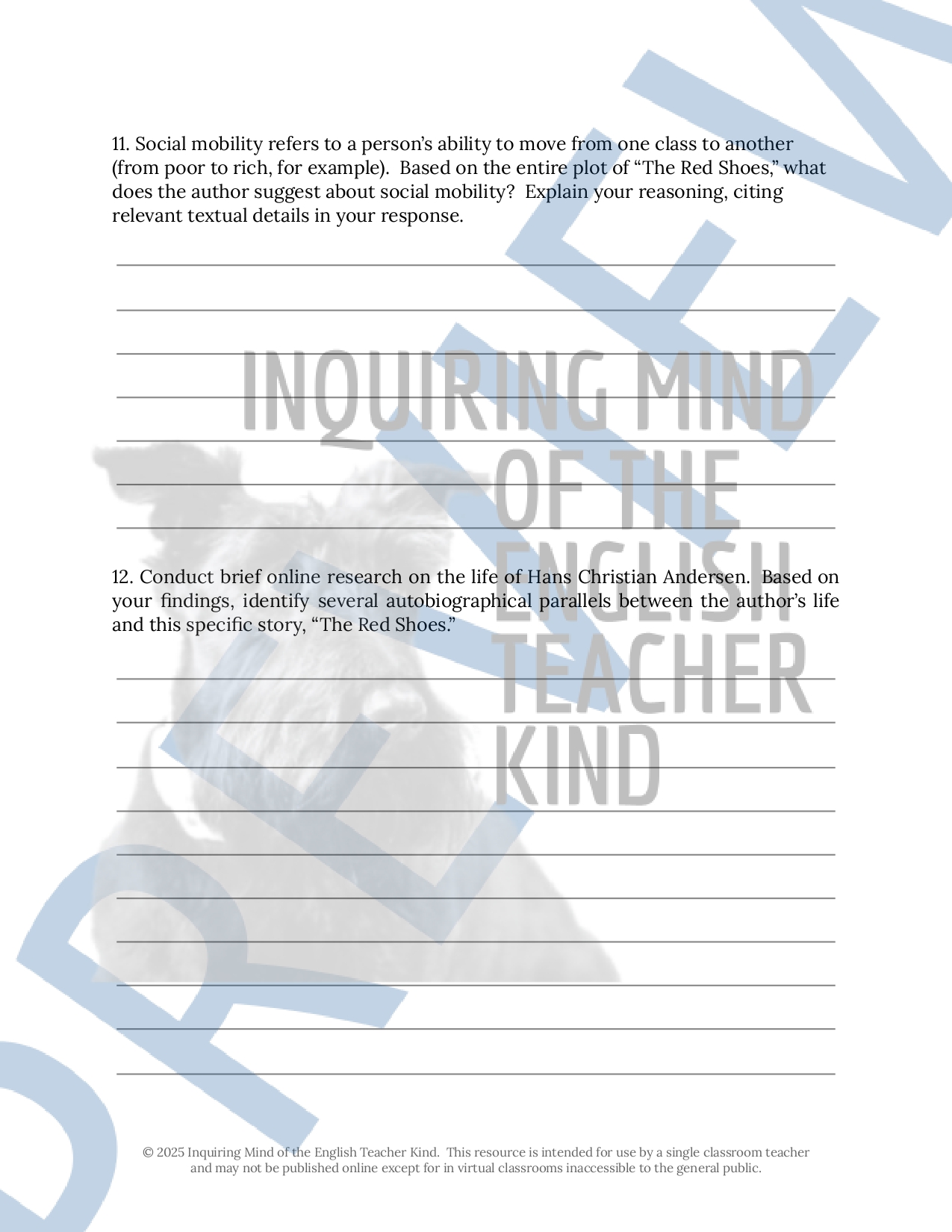"The Red Shoes" by Hans Christian Andersen Quiz and Close Reading ...