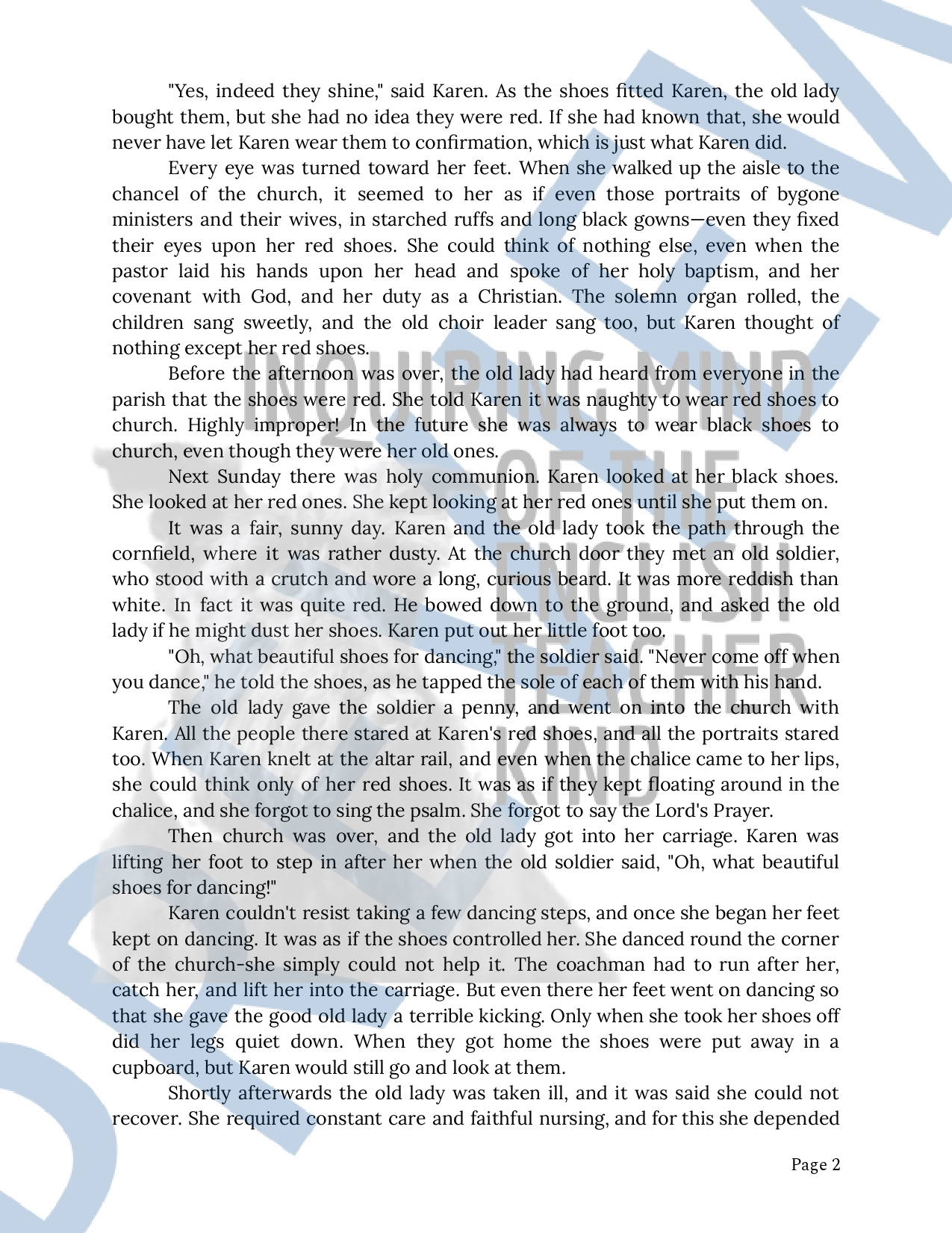 "The Red Shoes" by Hans Christian Andersen Quiz and Close Reading ...
