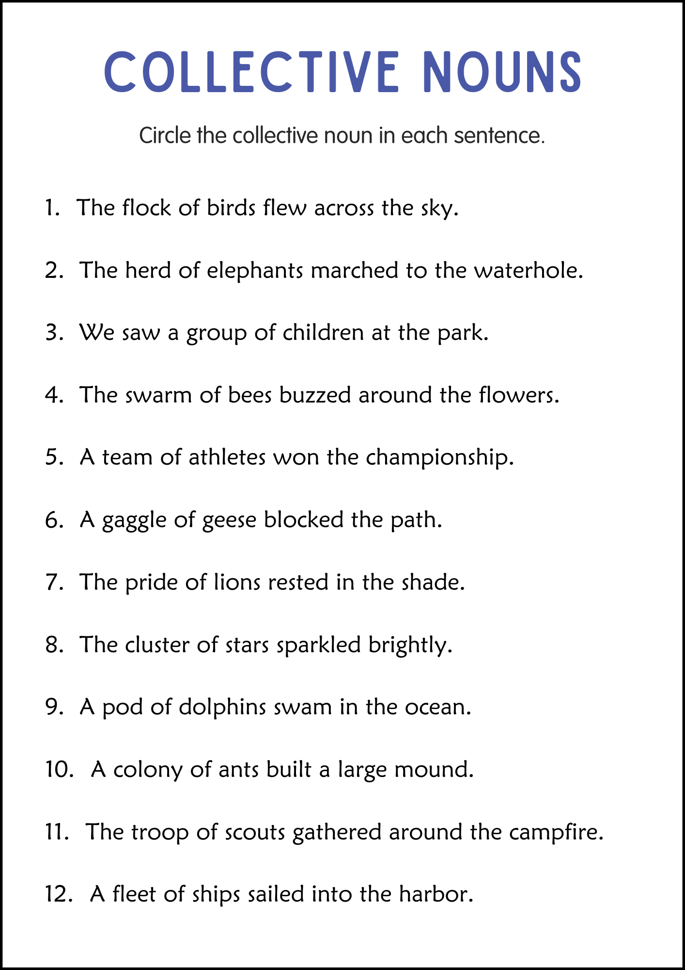 Printable Collective Nouns Grammar Worksheets for Grade 3, 4, 5 - Made ...