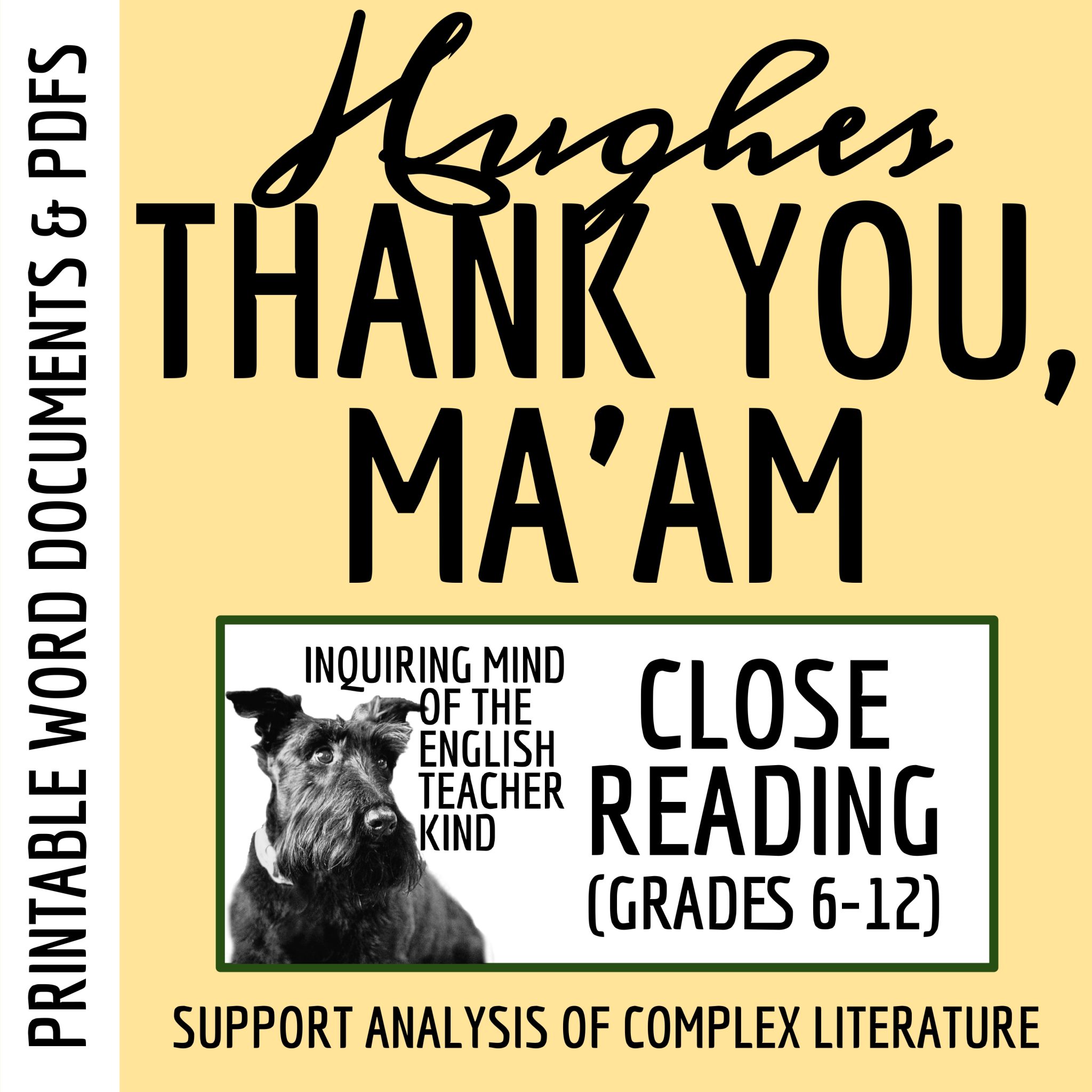 "Thank You, Ma'am" by Langston Hughes Close Reading Analysis Worksheet ...