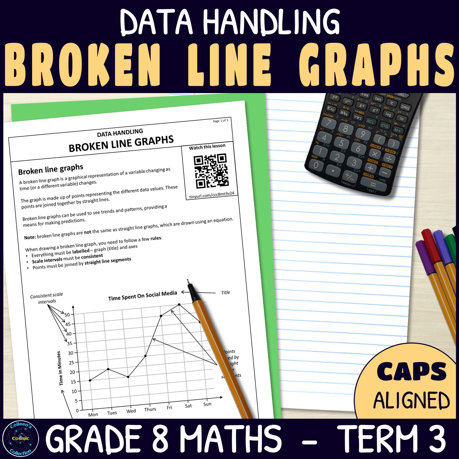 Broken Line Graphs - Grade 8 Maths Term 3 Lesson 24 CAPS | Made By Teachers