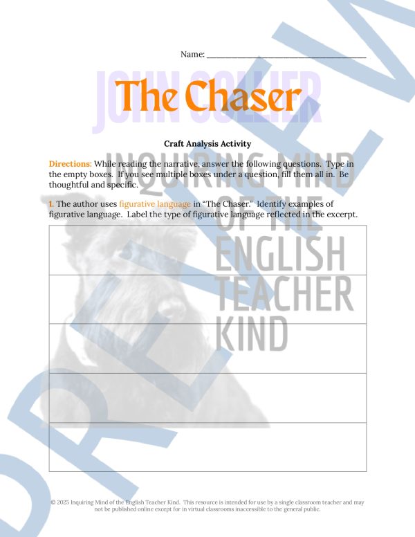 "The Chaser" by John Collier Literary Craft Analysis Activity for High ...