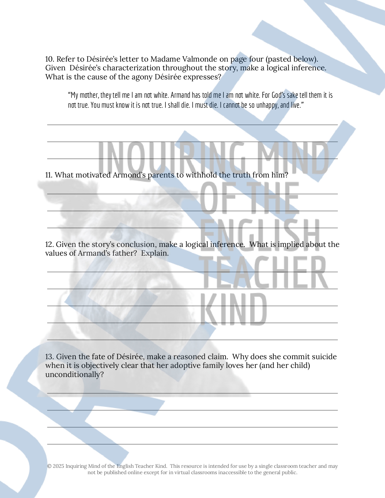 "Desiree's Baby" by Kate Chopin Close Reading Analysis Worksheet | Made ...