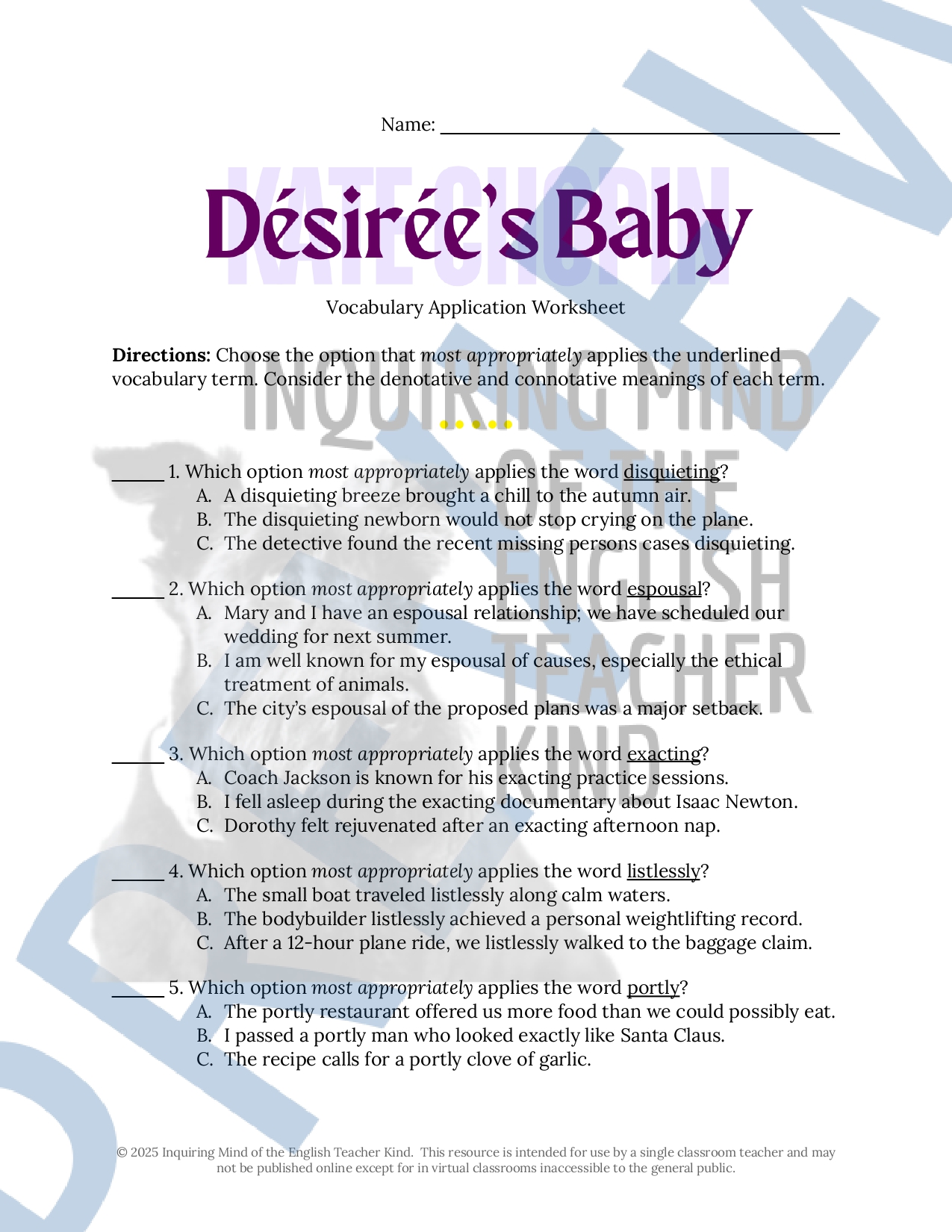 "Desiree's Baby" by Kate Chopin Vocabulary Games and Activities | Made ...