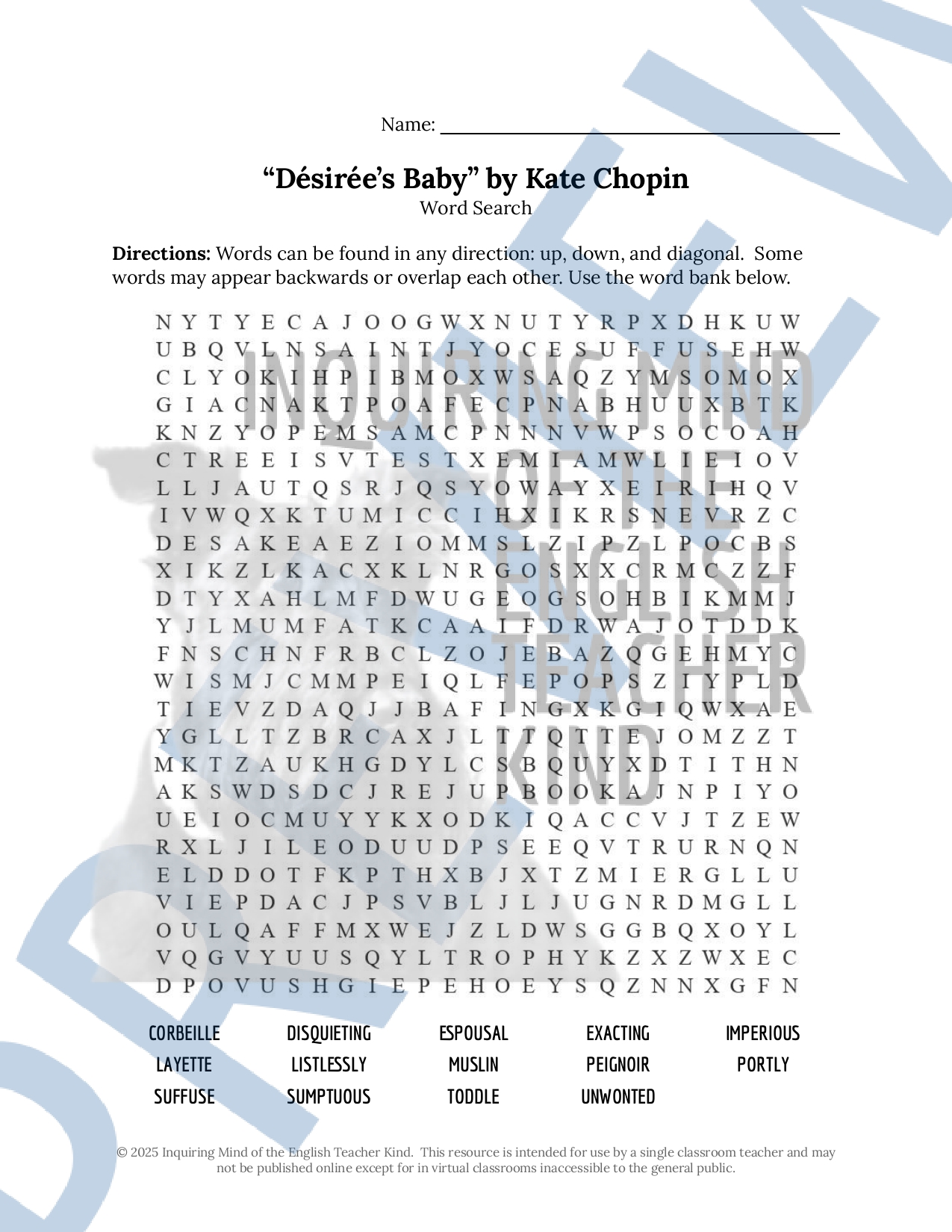 "Desiree's Baby" by Kate Chopin Vocabulary Games and Activities | Made ...