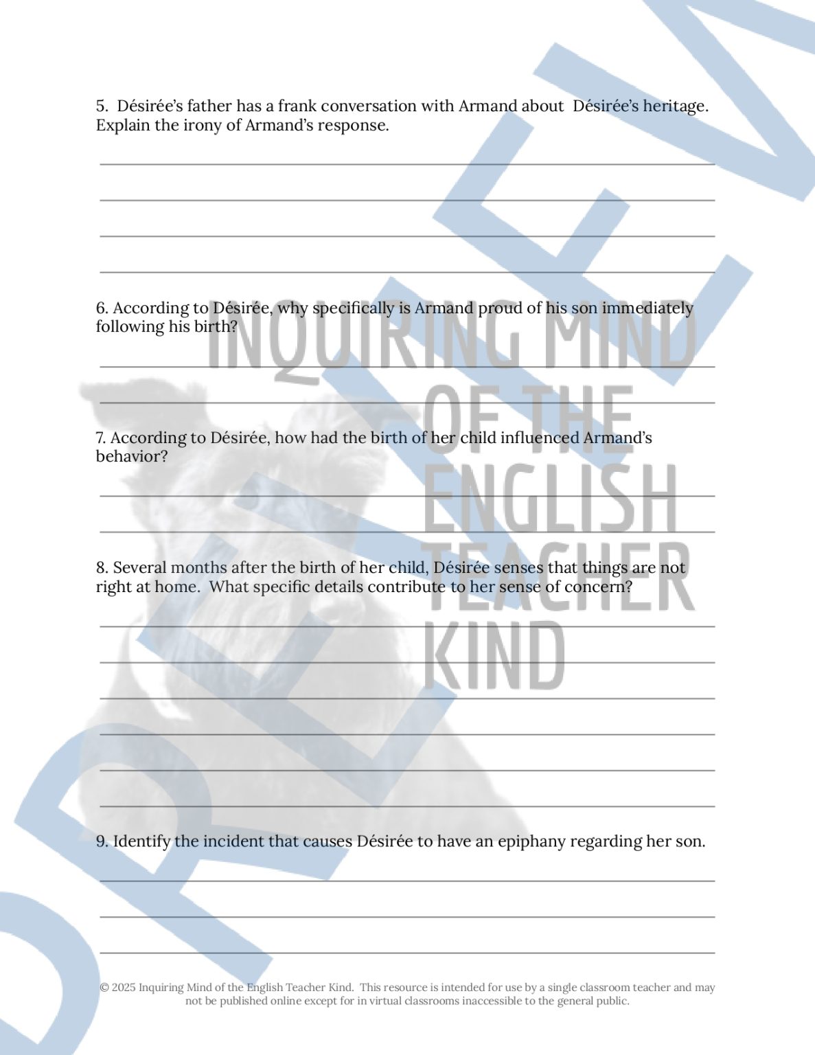 "Desiree's Baby" by Kate Chopin Quiz, Inference Worksheet, and ...