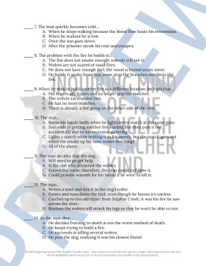 "To Build a Fire" by Jack London Quiz and Answer Key for High School ...