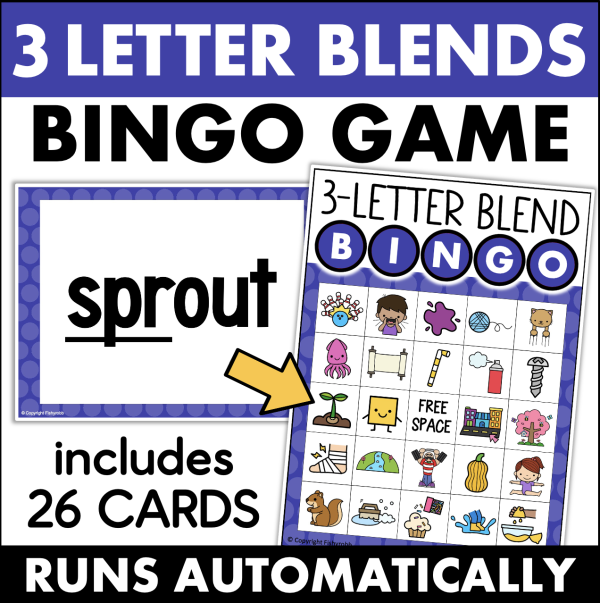 3 Letter Blends Bingo Game Fun Phonics Review S Blends SCR SPL SPR STR ...