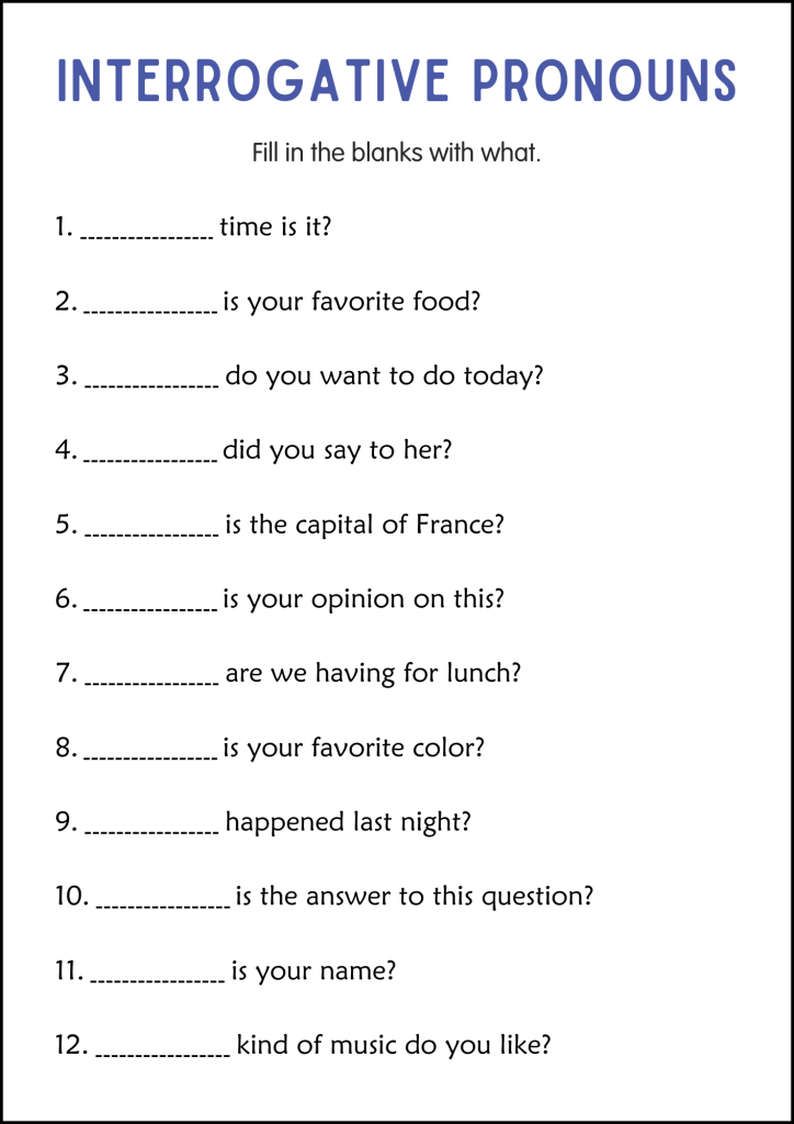 Demonstrative and Interrogative Pronouns Grammar Worksheets for Grade 4 ...