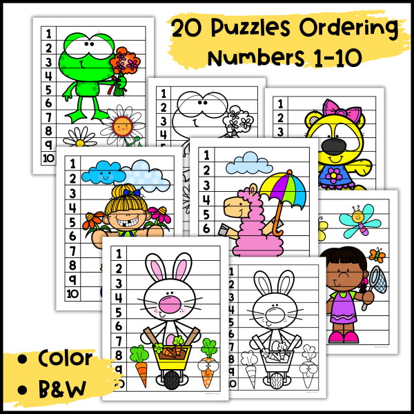 Spring Break Ordering Number Puzzles 1-20 | Kindergarten Mystery Hidden ...