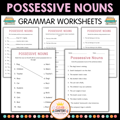 Printable Possessive Nouns Grammar Activity Worksheets for Grade 4, 5 ...