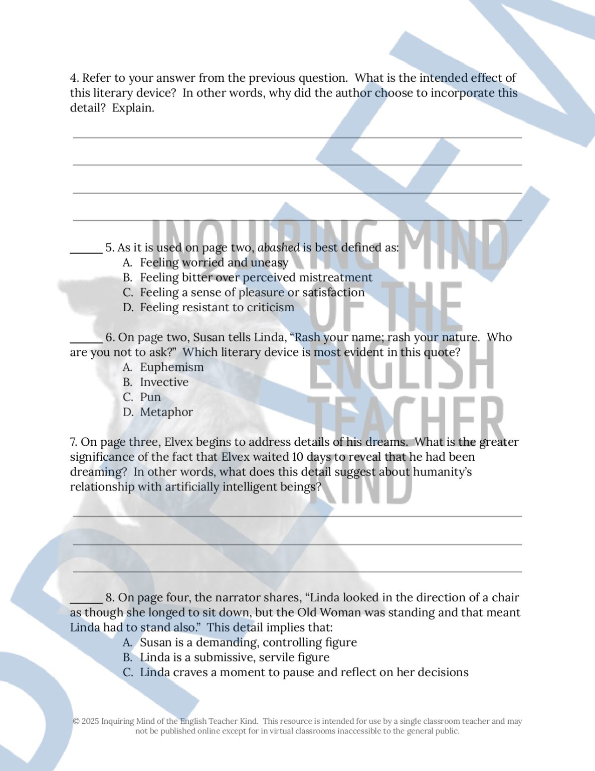 "Robot Dreams" by Isaac Asimov Close Reading Worksheet (Science Fiction ...