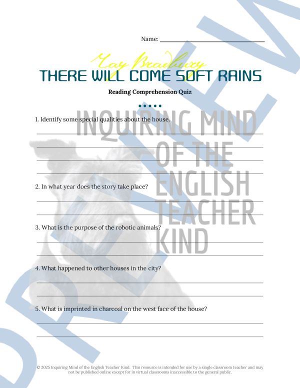 "There Will Come Soft Rains" by Ray Bradbury Quizzes and Answer Keys ...