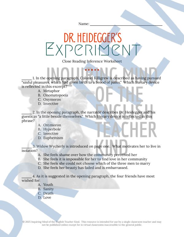 "Dr. Heidegger's Experiment" by Nathaniel Hawthorne Close Reading ...