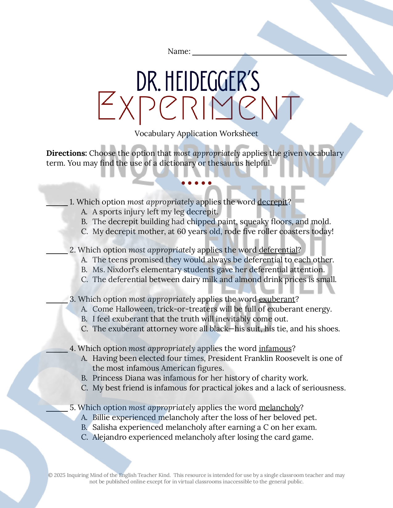 "Dr. Heidegger's Experiment" by Nathaniel Hawthorne Vocabulary ...