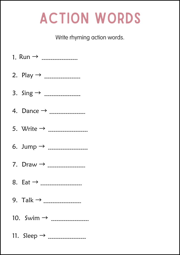 Printable Action Words Grammar Worksheets for Grade 3, 4, 5 - Made By ...