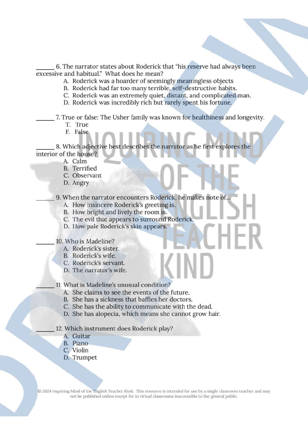 Edgar Allan Poe's Short Stories - Quizzes and Analysis Activities ...