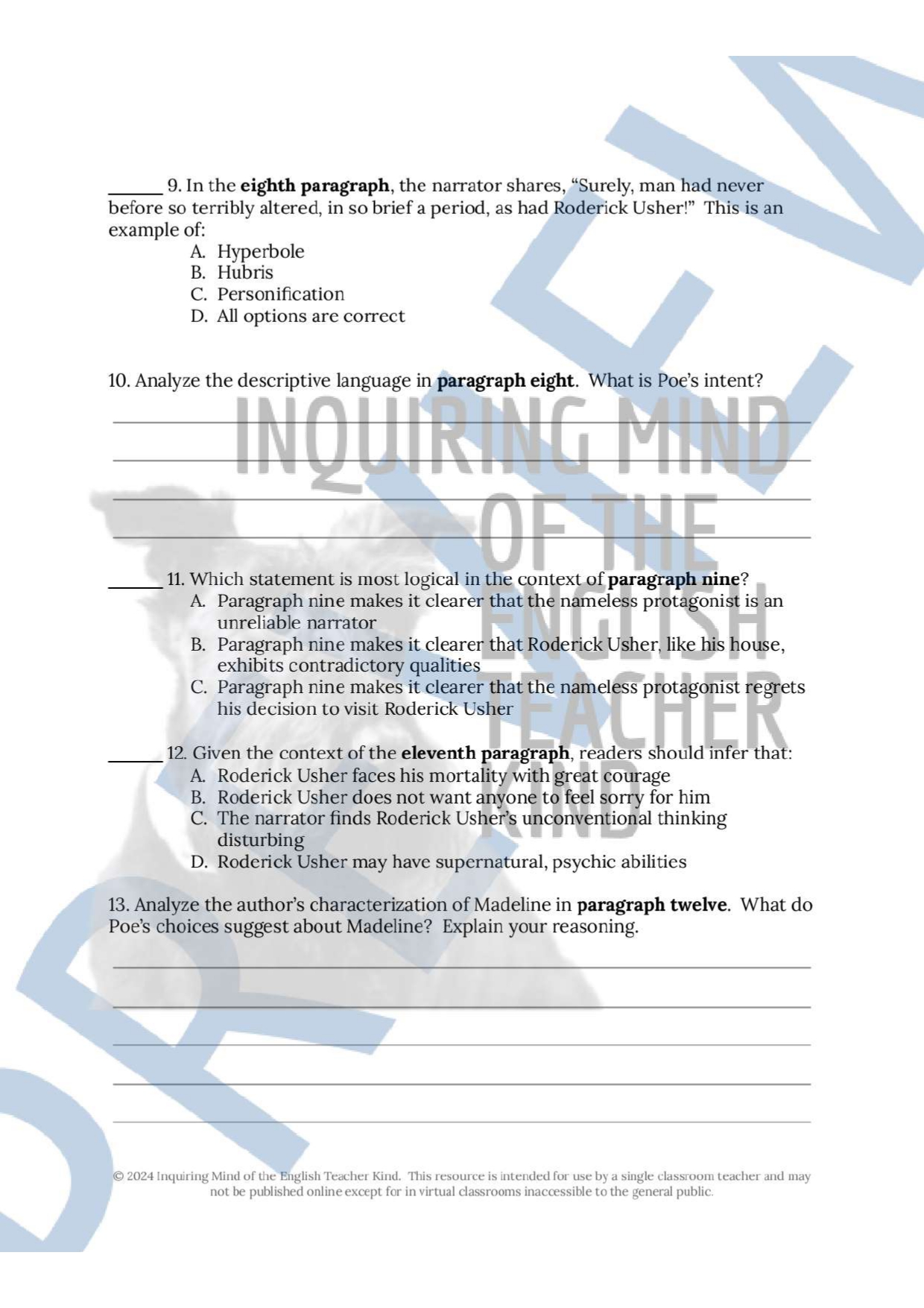 Edgar Allan Poe's Short Stories - Quizzes and Analysis Activities ...