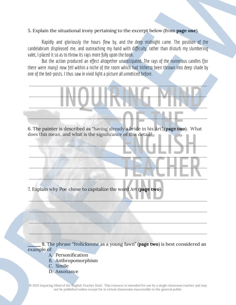 Edgar Allan Poe's Short Stories - Quizzes and Analysis Activities ...