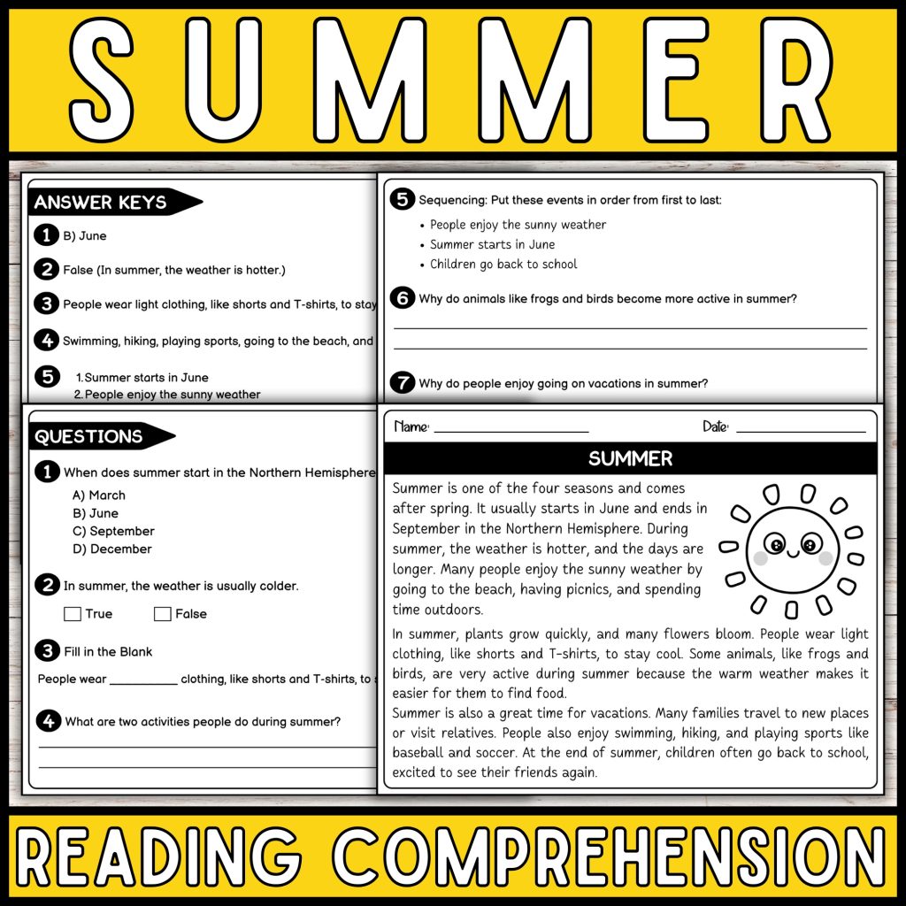 Summer Reading Passages with Comprehension Questions | Beach Non ...