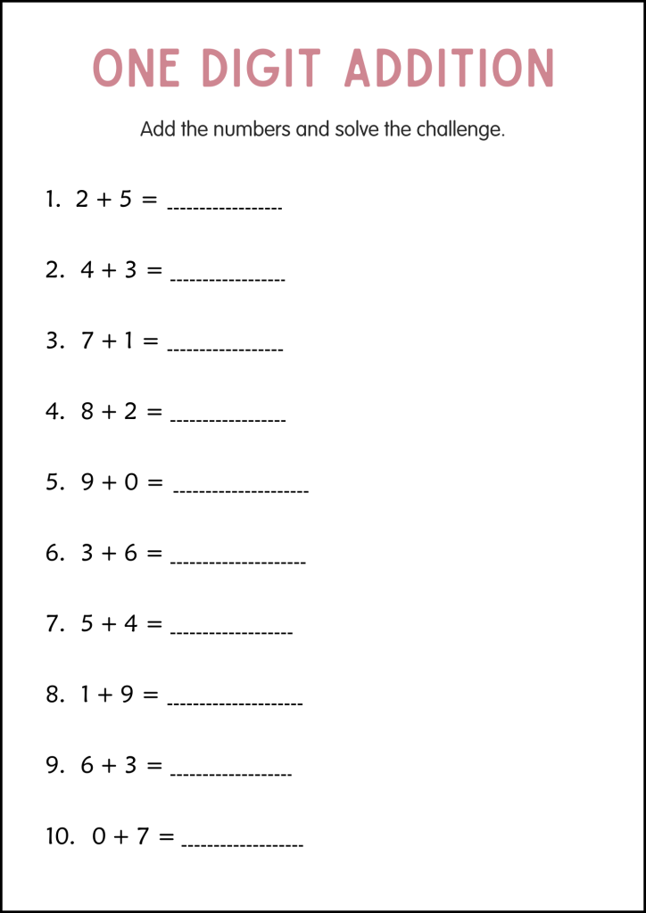 One Digit Addition - With Regrouping (1 Digit Adding) Printables ...