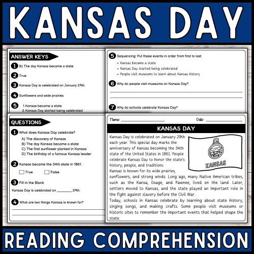 Kansas Day Reading Comprehension Passages | Sunflower State Close ...