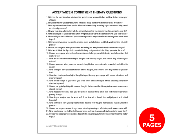 Acceptance and Commitment Therapy Questions, ACT Therapy, Acceptance ...