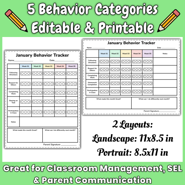Student Behavior Tracker | Classroom Management & SEL | Track Monthly ...