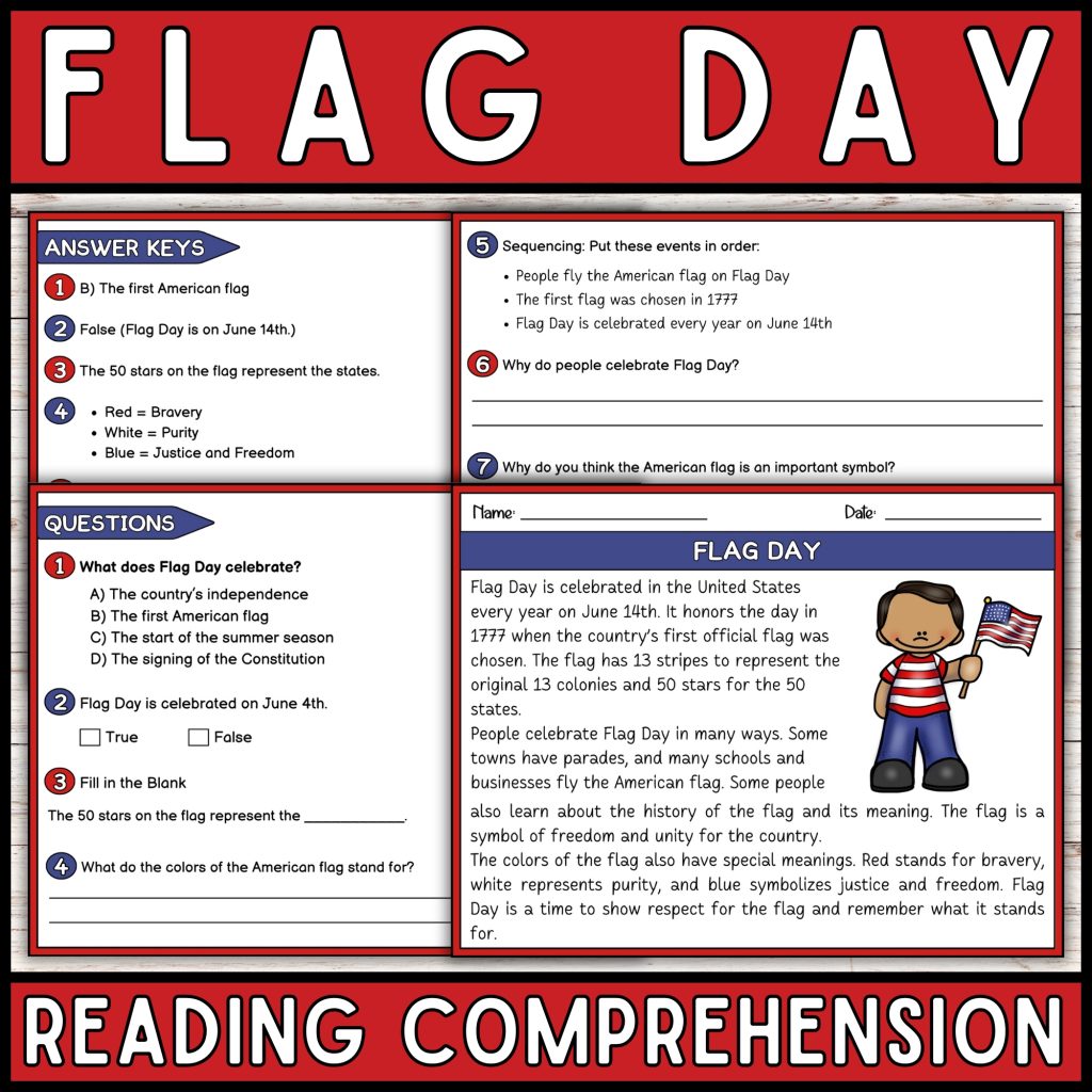 Flag Day Reading Comprehension Passage | U.S History Writing - Made By ...