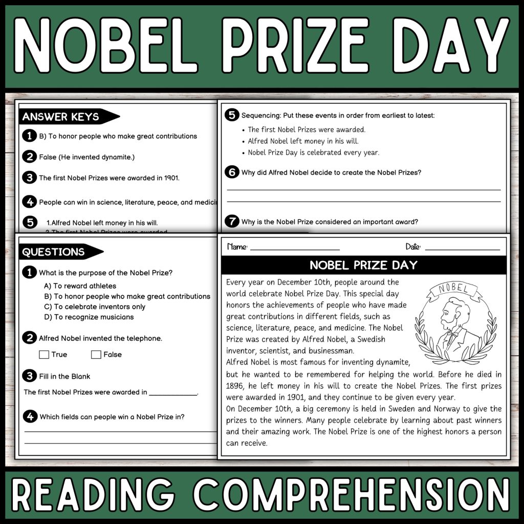 Nobel Prize Day Reading Comprehension Passage | Nobel Prize Close ...