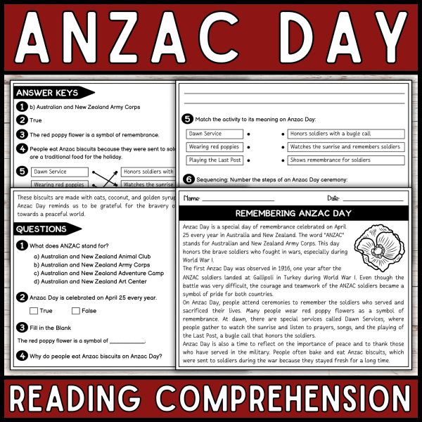 Anzac Day Reading Passage | Memorial Day Close Reading - Made By Teachers