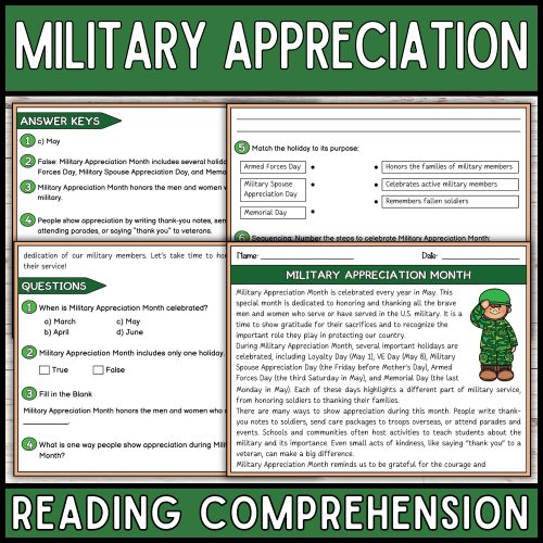 Military Appreciation Month Reading Comprehension Passage & Questions ...