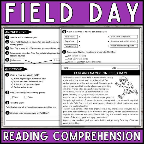 Field Day Reading Comprehension Passage & Questions | Sports ...