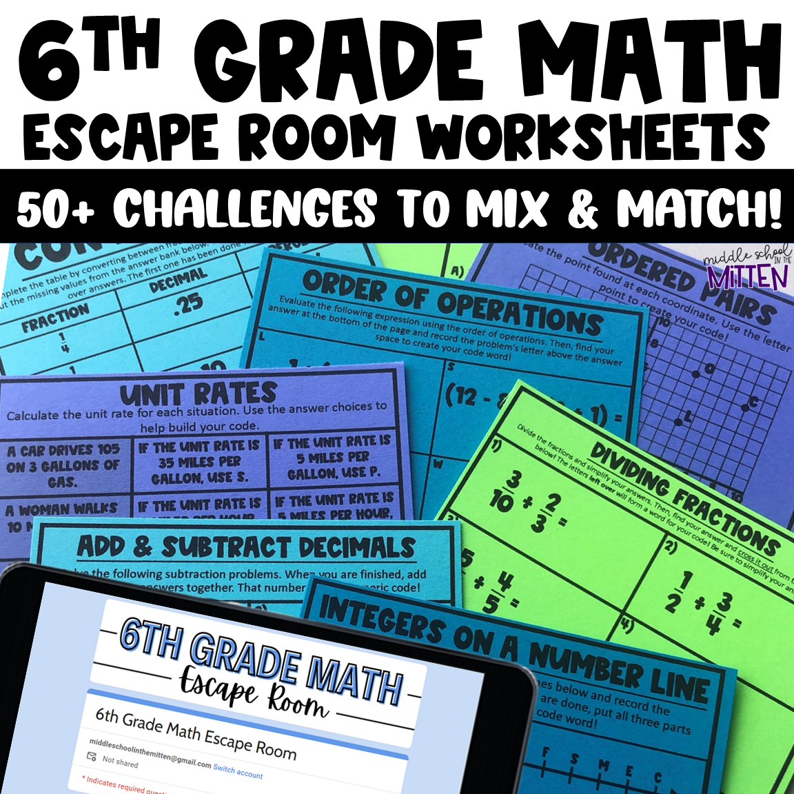 6th Grade Math Escape Room Year Round Review Back to School Activity ...