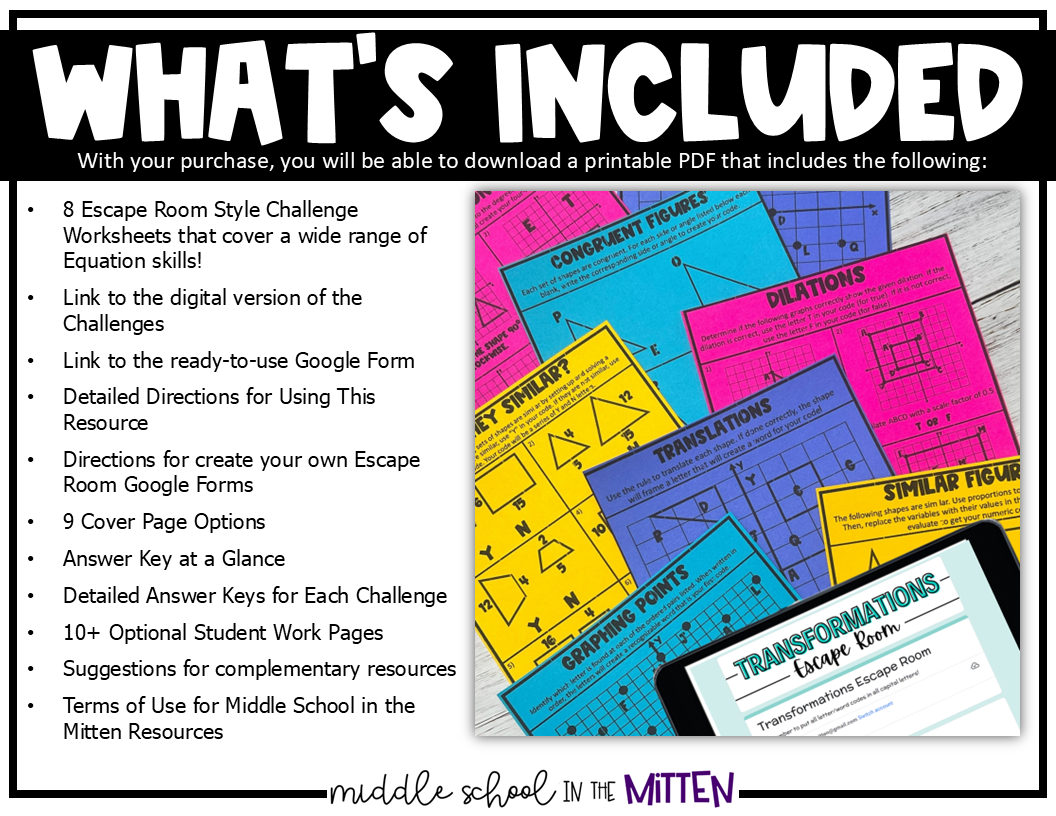 Transformations Review Escape Room - Digital Activity & Printable ...
