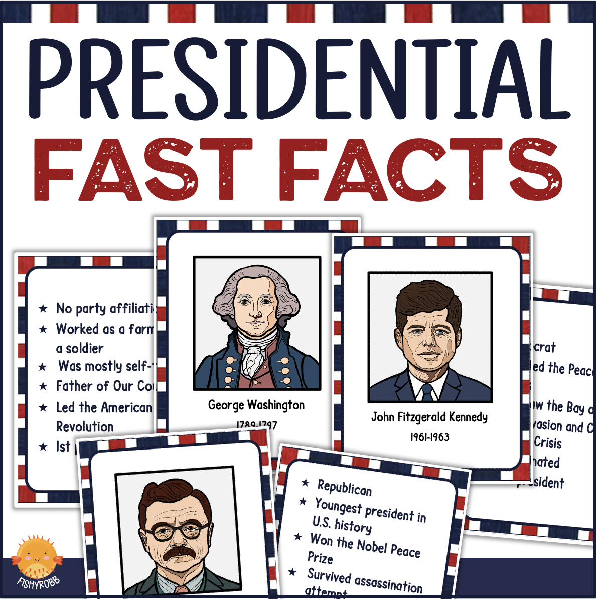 United States American US Presidents Research Fast Fact Cards | Made By ...