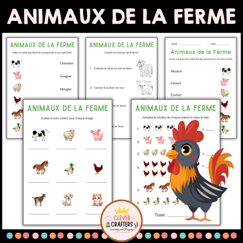 Farm Animal Worksheet in French - Feuille de travail sur les animaux de ...