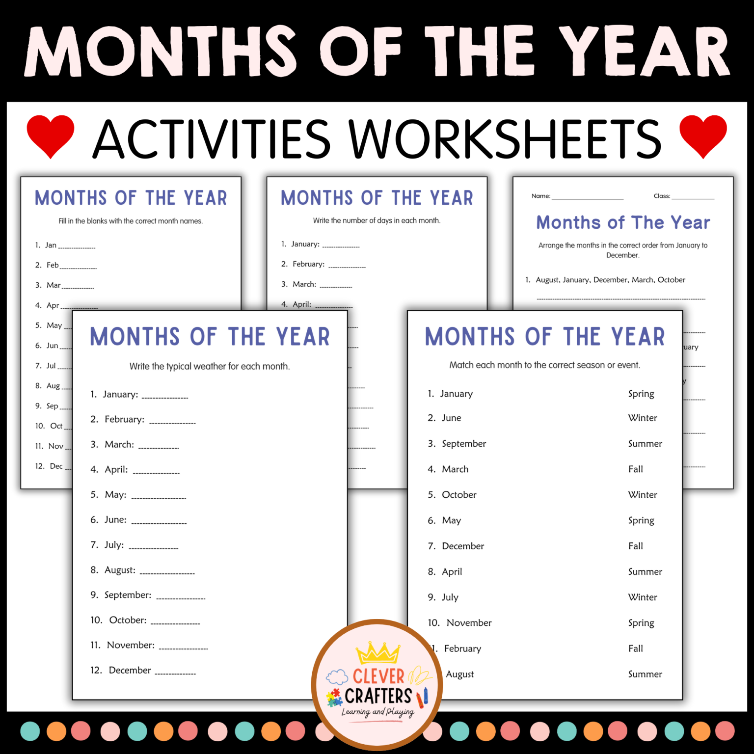 Months of the Year Worksheets Calendar Math Printable Activities for ...