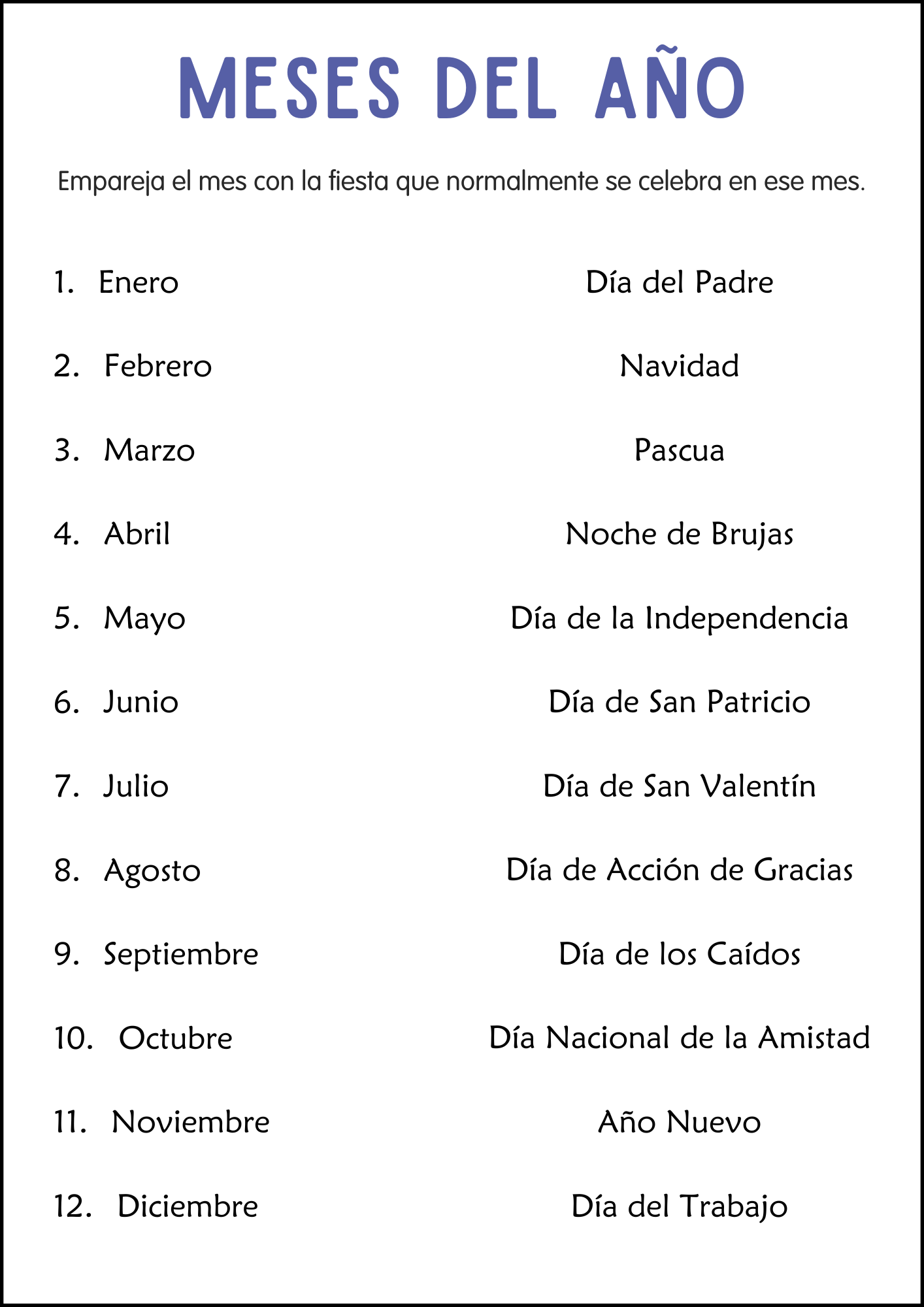 Months of the Year Worksheets in spanish - Hojas de Trabajo de los ...