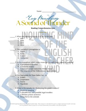 "A Sound of Thunder" by Ray Bradbury Quiz and Answer Key (Science ...