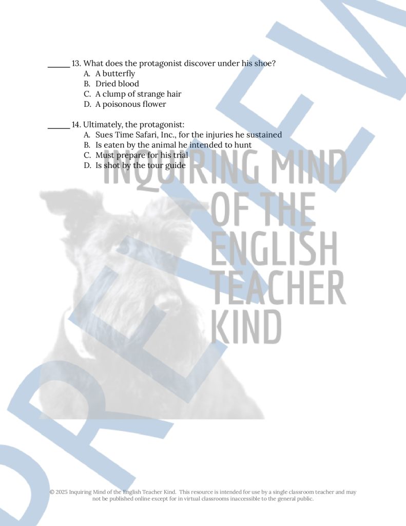 "A Sound of Thunder" by Ray Bradbury Quiz and Answer Key (Science ...