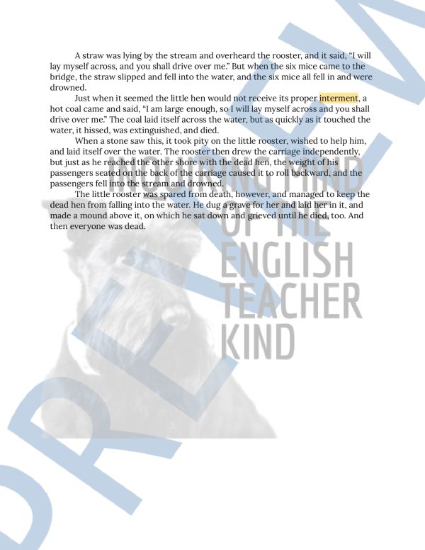 "The Death of the Little Hen" Quiz and Answer Key (Grimm's Fairy Tales ...