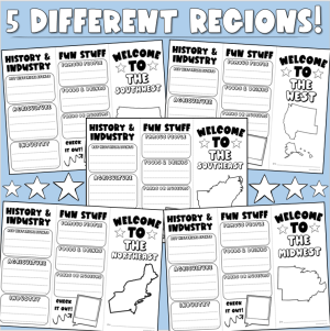 US Geography Activities 5 Regions of the United States Research ...