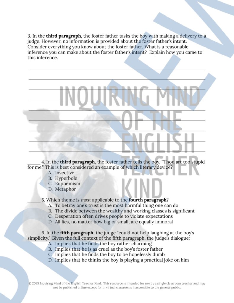 "The Poor Boy in the Grave" Close Reading Worksheet (Grimm's Fairy ...